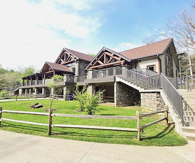 The visitor center blends rustic charm with modern amenities, like Paul Bunyan decided to hire an architect with actual taste.