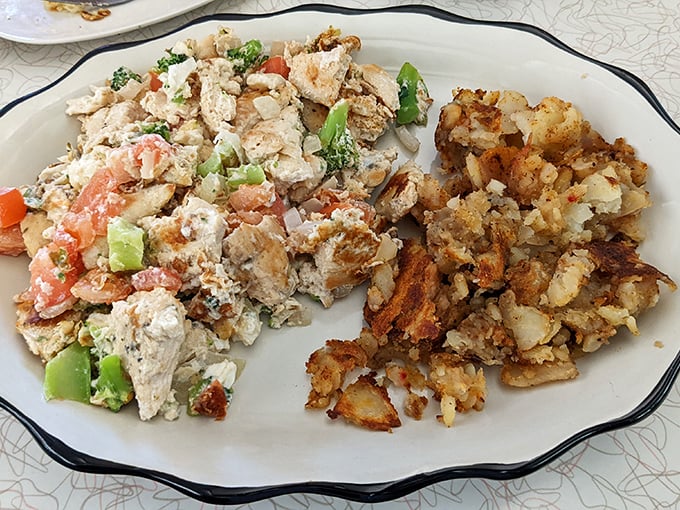 The chicken salad and home fries combo – proof that sometimes the most beautiful relationships are the ones nobody saw coming.