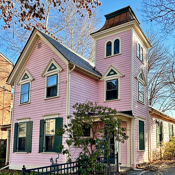 Cotton candy architecture! This whimsical pink Victorian proves that Lambertville's historic homes aren't afraid to show their playful side.