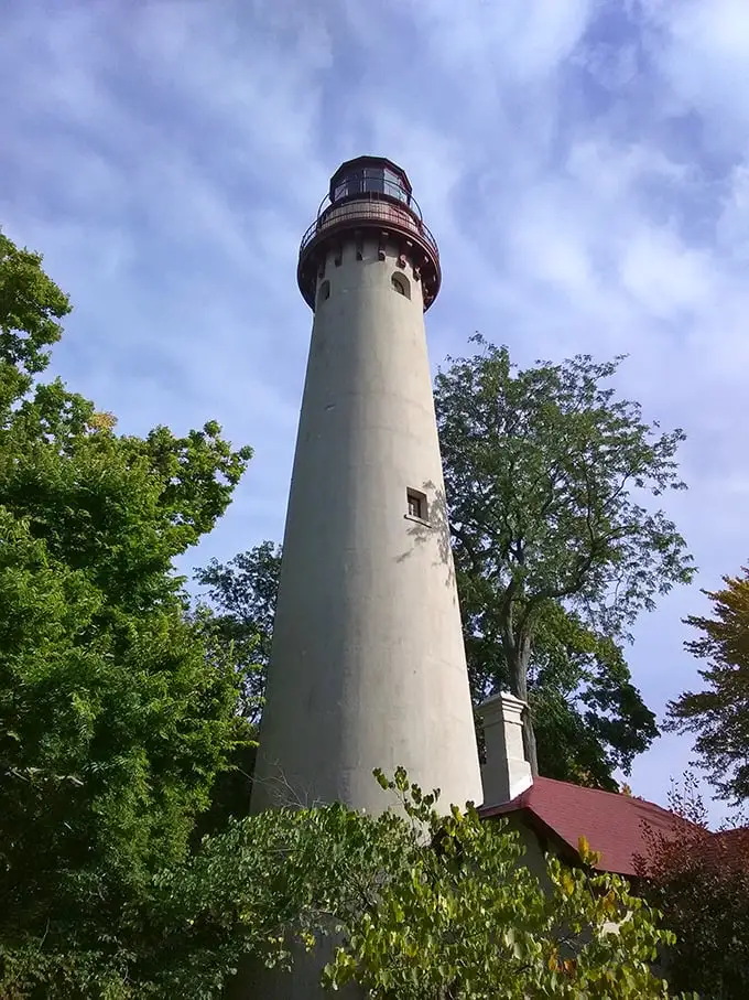 Looking up at this 113-foot tower feels like spotting the Midwest's version of Pisa—minus the lean but with all the historical gravitas.