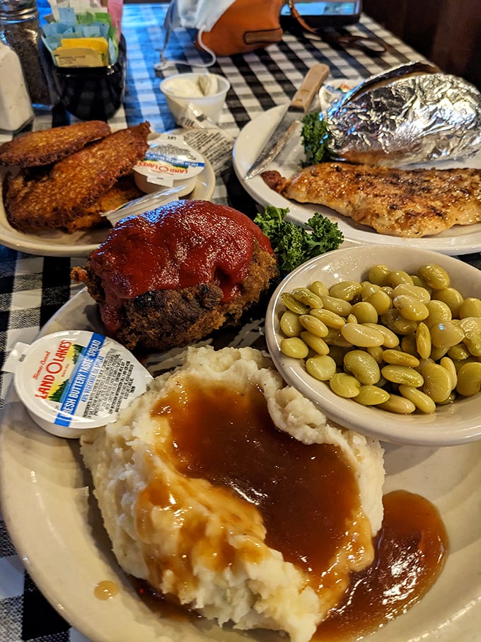 This isn't just meatloaf – it's an edible love letter to tradition, complete with gravy that should be considered a national treasure.