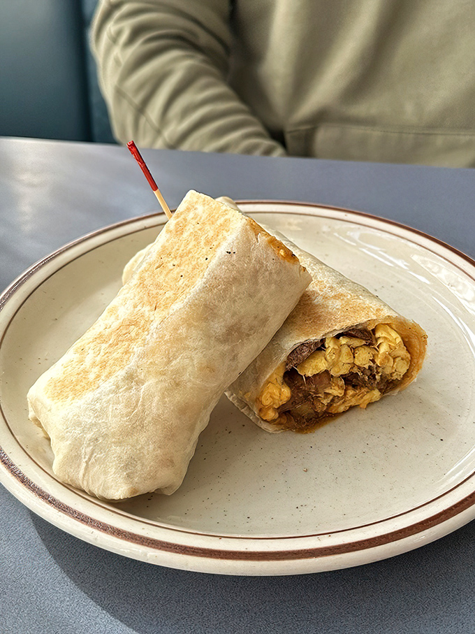 The breakfast burrito – nature's most perfect hand-held delivery system for morning sustenance, shown here caught in a moment of glorious cross-section.