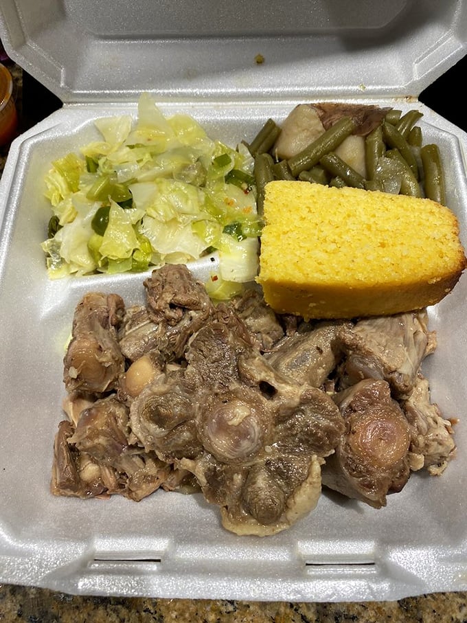 Oxtail so tender it falls apart at first glance, surrounded by perfectly seasoned Southern vegetables.