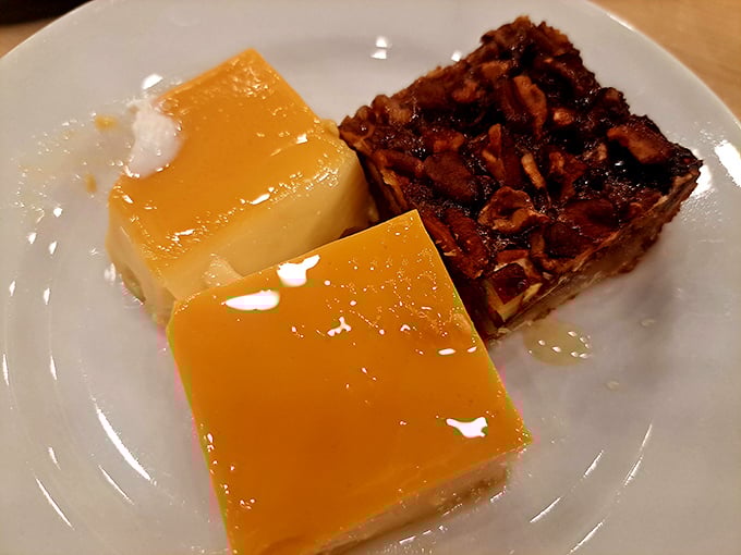 Desserts that provide the perfect sweet finale—flan-like custard squares and pecan pie bars that somehow find room in already-full stomachs.