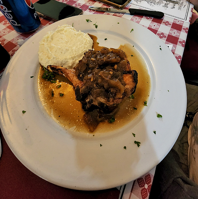 Sweet potato mash, Brussels sprouts with bacon, and a steak with scallops—proof that in rural Illinois, surf and turf isn't just coastal cuisine.