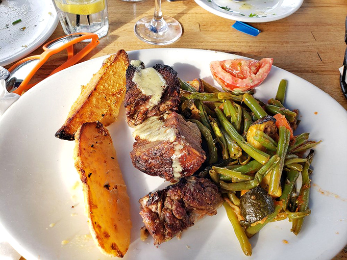Lamb that's had a proper introduction to fire. The vegetables aren't side characters in this story – they're co-stars worthy of the spotlight.