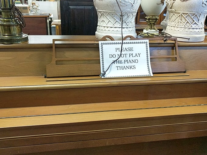 "Please do not play the piano" – the sign that's launched a thousand whispered renditions of "Heart and Soul" in thrift stores everywhere.