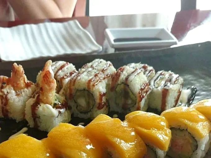 Tempura rolls with mango sauce – a textural tango of crispy and creamy that makes your taste buds want to get up and dance.