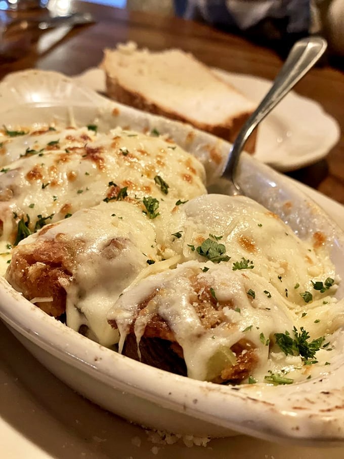 Cheese-crowned mushrooms that have found their higher purpose in life—to deliver maximum flavor in minimum bites.