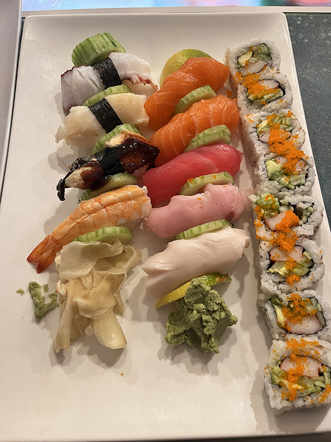Even sushi gets the Florida treatment here—vibrant, generous, and completely unpretentious. That salmon looks like it was swimming this morning.