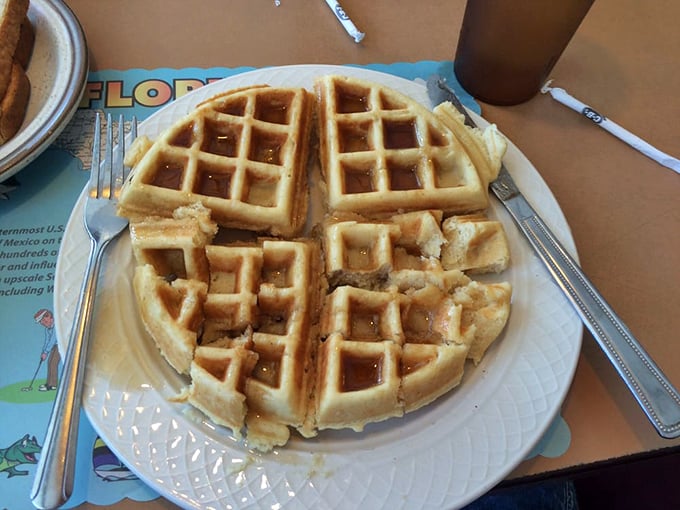 A waffle that understands its purpose in life – to create perfect little pools for maple syrup while maintaining structural integrity until the last bite.