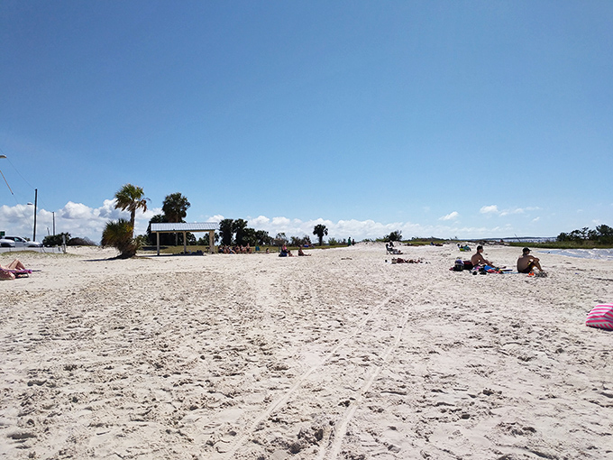 No fighting for beach real estate here - Fort Island offers room to breathe, build sandcastles, and reconnect with what beach days should be.