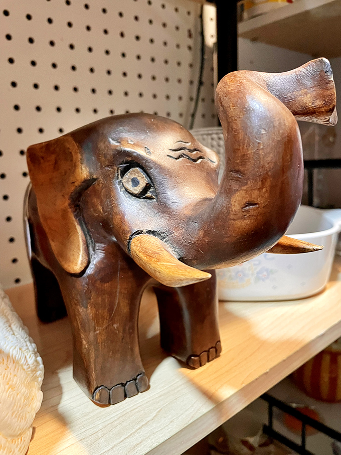 This wooden elephant isn't just decor—it's a time traveler with stories to tell. Those knowing eyes have witnessed decades of changing design trends.
