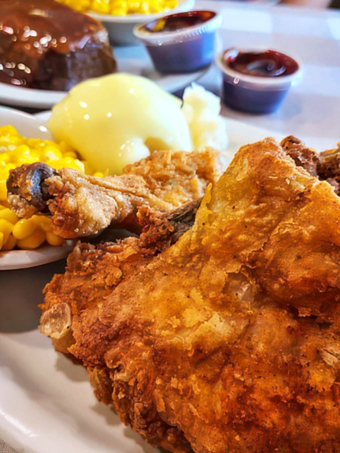 Fried chicken that renders conversation impossible except for the occasional "mmm" and "oh my goodness"—crispy, juicy perfection on a plate.