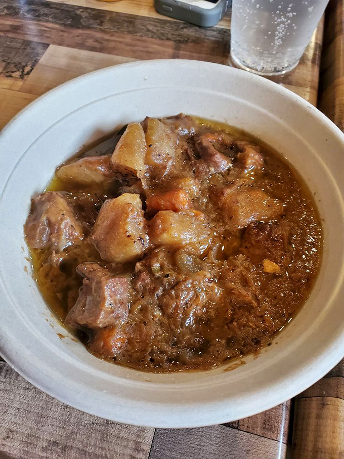 Irish stew that doesn't just warm your stomach but hugs your soul—chunks of tender beef swimming in a broth worth bottling.
