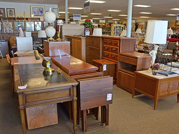 Mid-century modern meets timeless craftsmanship in the furniture section, where solid wood pieces with stories to tell await their next chapter.