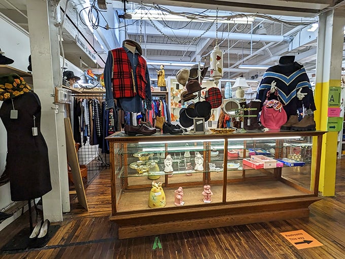 Fashion history on display! From classic plaid hunting jackets to vintage hats, this booth proves style doesn't expire—it just becomes collectible.