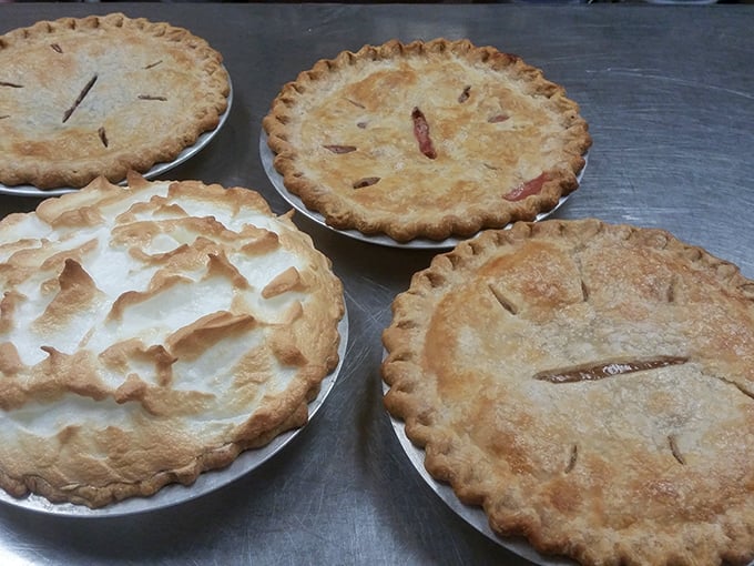 The pie lineup that causes traffic jams on holidays. That meringue-topped beauty is practically performing a siren song.