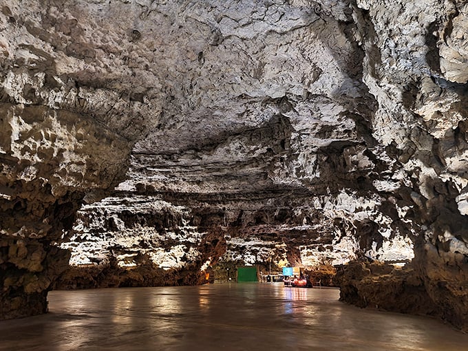The massive "Theatre Room" makes your local IMAX look modest. Those white formations took thousands of years to create—talk about a slow-motion art installation!