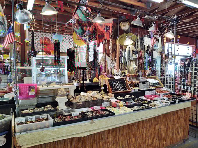 Treasure Island without the shipwreck! This jewelry stall transforms ordinary necks and wrists into walking galleries of Florida-inspired bling.