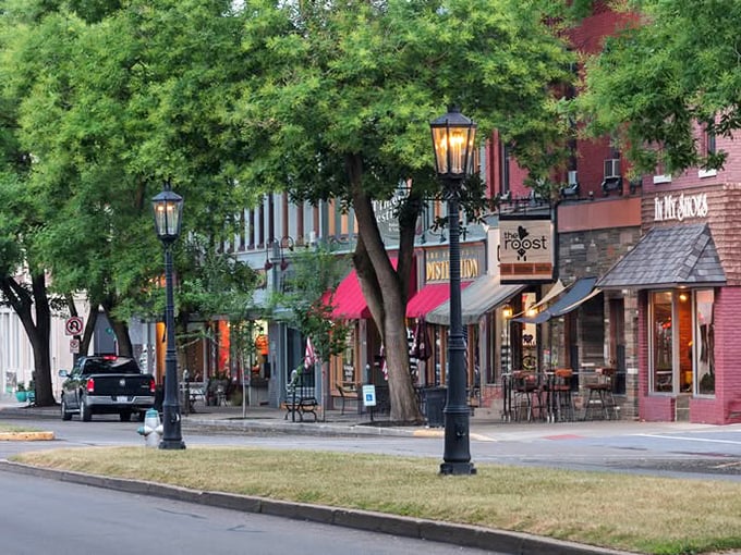 Dusk settles on Wellsboro's shops like a gentle blanket, when gas lamps flicker to life and window shopping becomes an evening's entertainment.