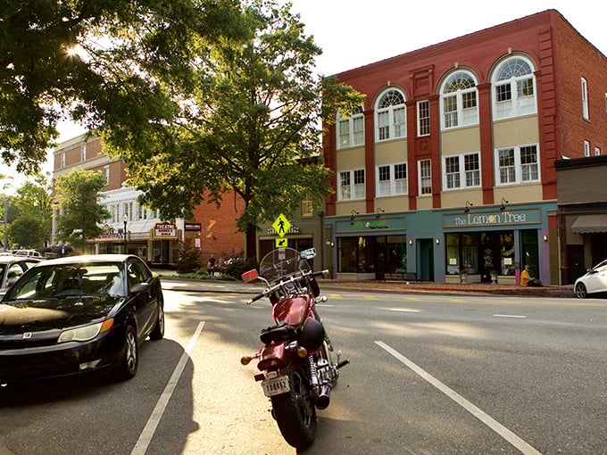 Downtown storefronts painted in gentle pastels create Milledgeville's distinctive palette. It's like walking through a watercolor painting where you can actually shop.