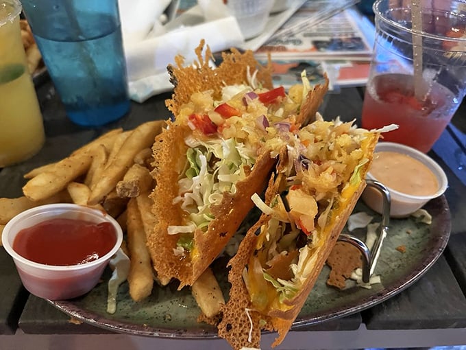 These crispy shrimp tacos don't just speak to your taste buds – they deliver a full-throated sermon on the virtues of fresh seafood and proper frying technique.
