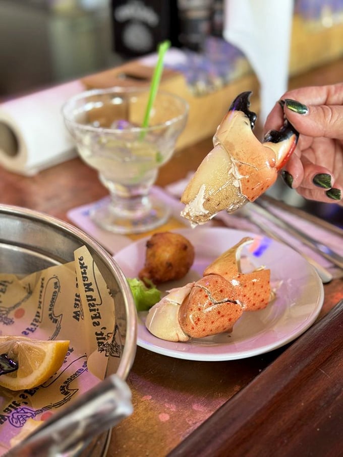 Stone crab claws – nature's perfect appetizer delivery system. Just crack, dip, and experience why Floridians mark their calendars for crab season.