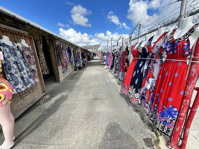 Fashion row offers everything from practical to whimsical—these vibrant sundresses flutter in the breeze like flags announcing summer's permanent residence in Florida.
