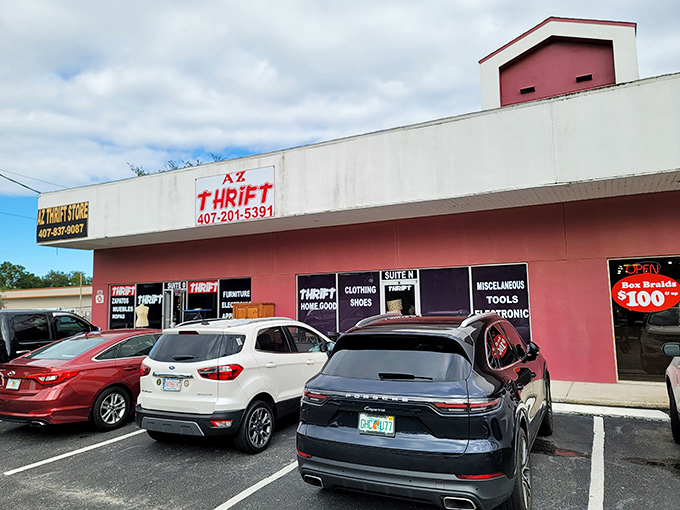 AZ Thrift's pink exterior stands out like a flamingo at a penguin convention – impossible to miss!
