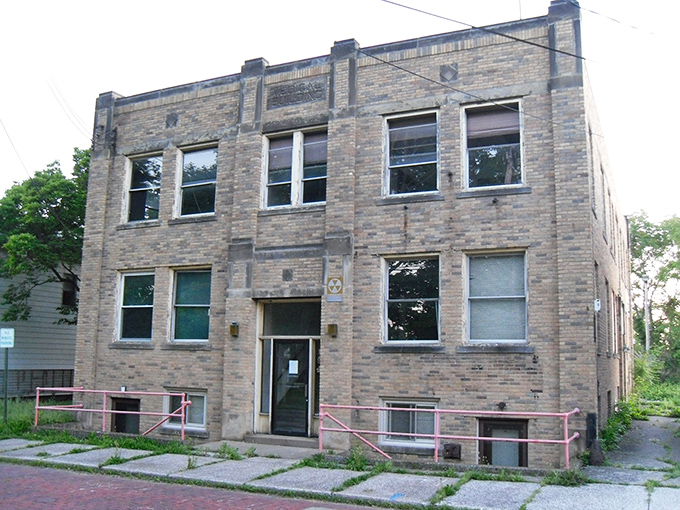Ashtabula's practical brick buildings house budget-friendly apartments above street-level shops, perfect for car-free retirement living.