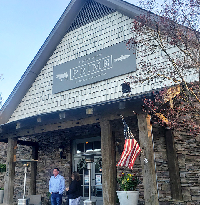 J Michael's rustic-chic barn exterior promises upscale comfort – like your favorite jeans paired with a tuxedo jacket.