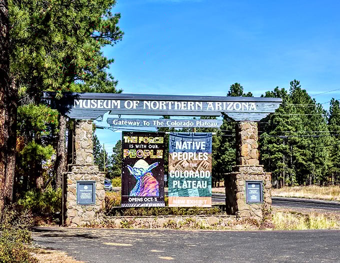 The Museum of Northern Arizona's entrance sign stands like a gateway to understanding the Colorado Plateau's natural and cultural treasures.