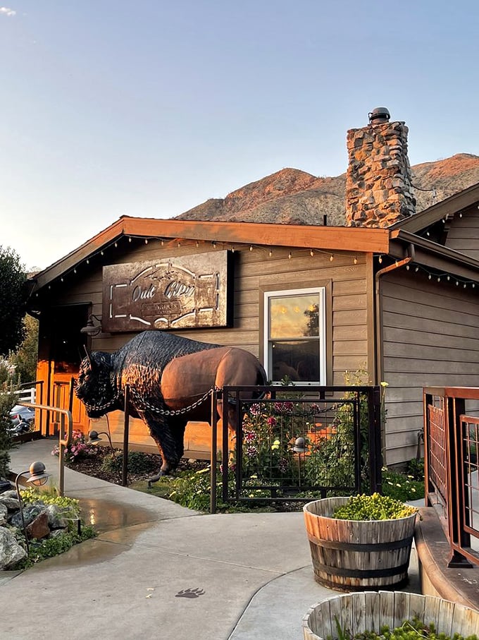 When your steakhouse has a buffalo statue out front, subtlety isn't on the menu. And that's perfectly fine with me!