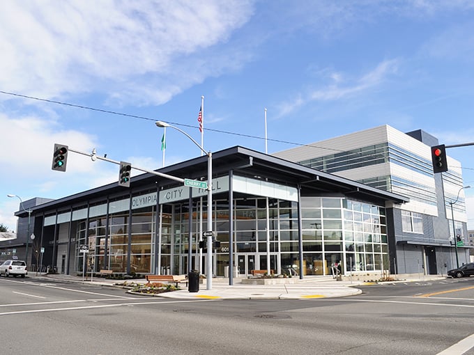 Olympia's modern city hall welcomes residents with transparent government and housing prices that won't require a congressional budget.