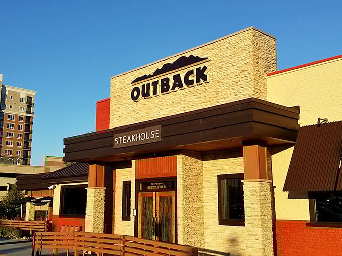Outback's familiar facade promises reliable steak satisfaction without pretension. No rules, just right—and really good beef!