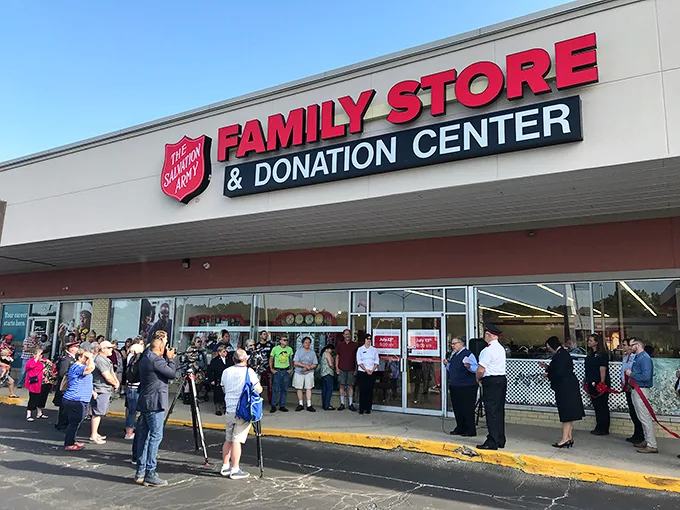 Grand opening energy at the Salvation Army! This Rockford location celebrates with a crowd that knows good karma comes with great bargains.