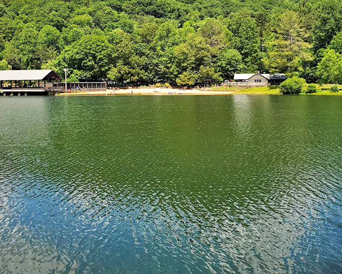 Vogel State Park's glassy lake mirrors the mountains – twice the view for the price of one admission!