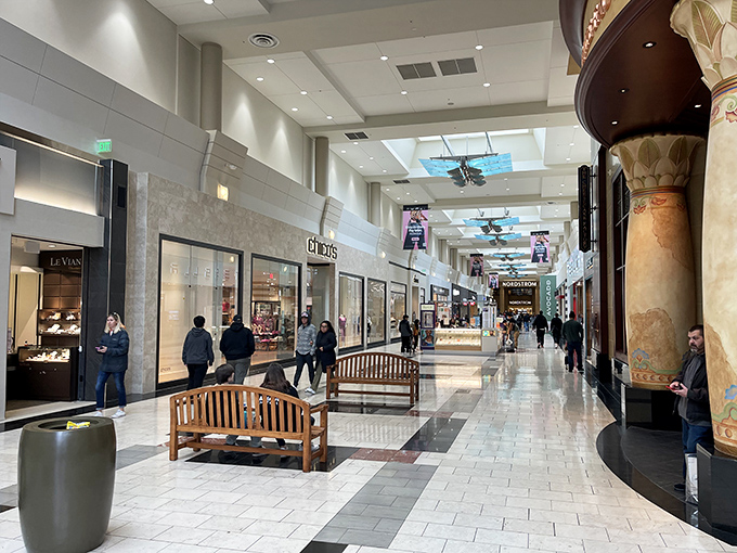 Polished floors reflect endless possibilities - where Washington Square's interior promises retail magic awaits within.