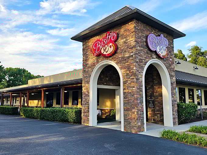 By day or night, Bistro 90's glowing sign promises the kind of meal worth driving across county lines for.