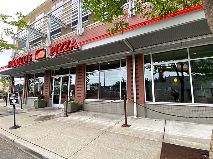 Farrelli's modern storefront hides old-school pizza traditions inside—proof that you can't judge a pie by its building.