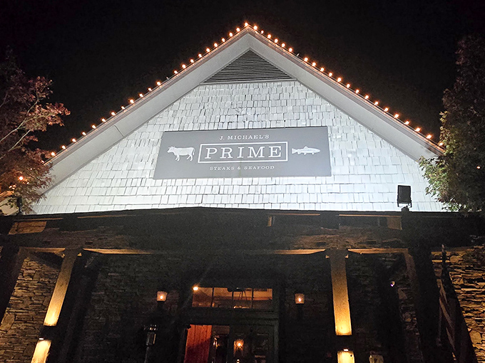 After dark, J Michael's glows with promise, a temple of temptation for those who worship at the altar of prime beef.