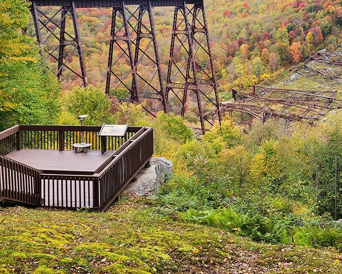 Fall at Kinzua Bridge: Nature's art gallery and engineering marvel collide in one breathtaking view.