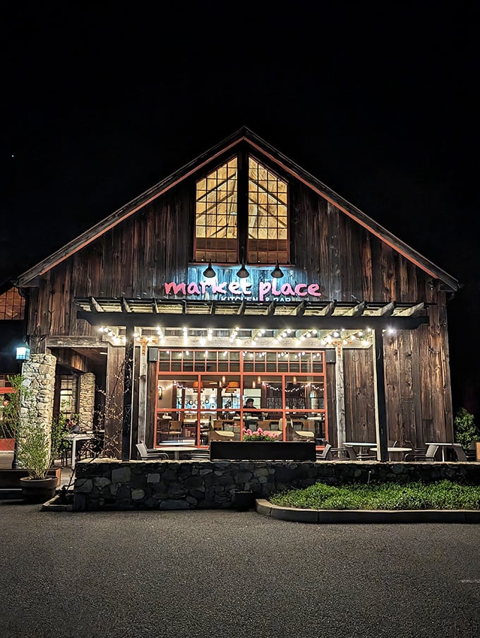 By night, the warm glow from this wooden wonder transforms an ordinary evening into a storybook dining adventure.