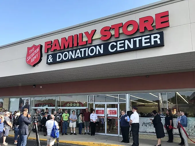 A crowd gathers outside Rockford's Salvation Army - proof that serious thrifters know where the best treasures hide!
