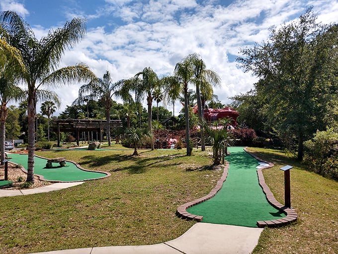 Mini-golf in paradise—where palm trees provide shade and every hole is an excuse to linger longer in Mount Dora's perfect weather. 