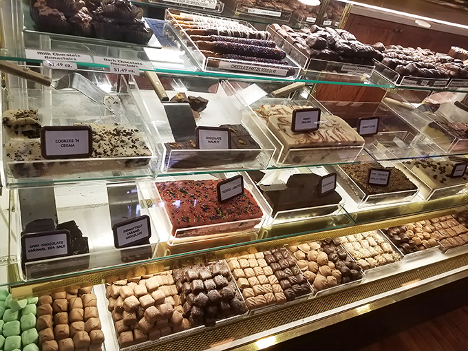 Chocolate heaven in display form. The hardest decision you'll make today is which of these handcrafted delights deserves to go home with you.