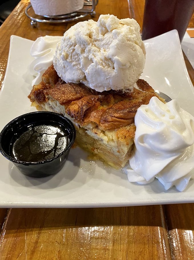 Bread pudding that would make your grandmother both jealous and proud. That scoop of vanilla ice cream is melting with anticipation.