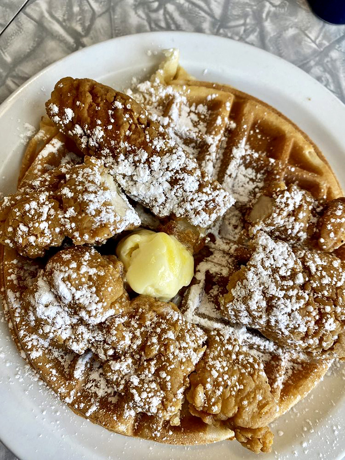 Chicken and waffles: the breakfast equivalent of finding out your favorite band is playing in your backyard. Sweet, savory perfection.