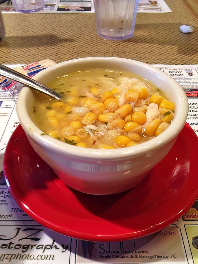 Chicken corn soup that's practically Pennsylvania in a bowl—golden kernels swimming alongside tender chicken in a broth that tastes like sunshine.